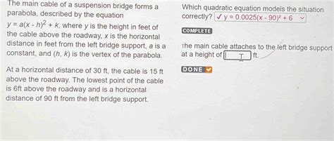 the main cable of a suspension bridge forms a which quadratic equation