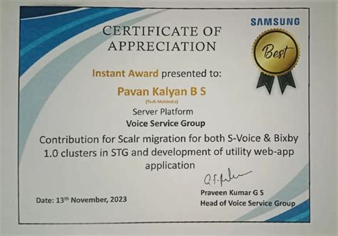Pavan Kalyan B S On Linkedin Samsung Samsungrecognition