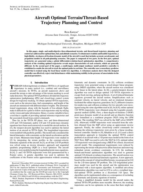 PDF Aircraft Optimal Terrain Threat Based Trajectory Planning And Control