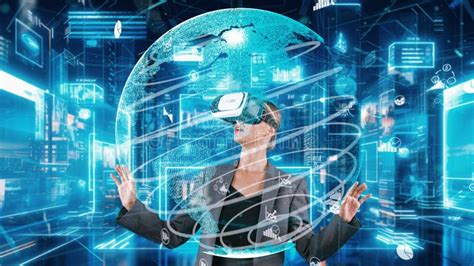 Woman Looking Around World Circle Graph Turn On Through By Vr