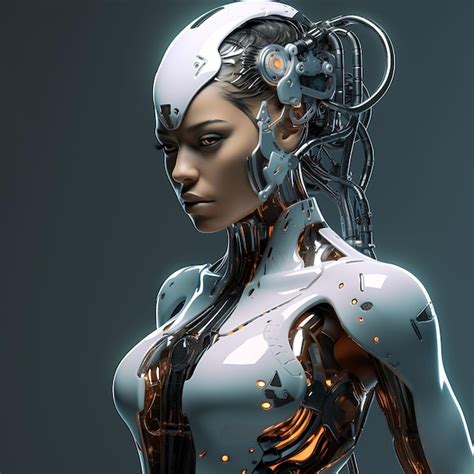 Premium Photo 3d Character Female Cyborg Athletic Metallic Holding
