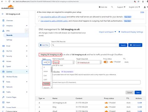 add subdomain to cloudflare e g staging 3d uk