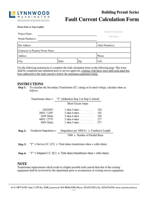 Fault Current Calculation Form Transformer Electrical Impedance