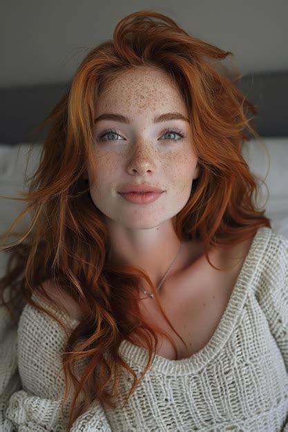 Showing Selfie Of A Redhead Lying Down At Home Full Body Smiling Premium Ai Generated Image