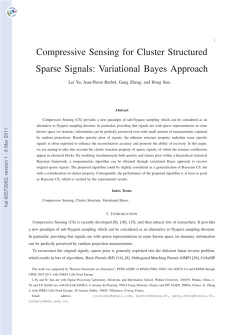 Pdf Compressive Sensing For Cluster Structured Sparse Signals