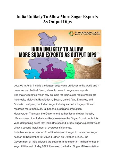 PPT India Unlikely To Allow More Sugar Exports As Output Dips PowerPoint Presentation ID