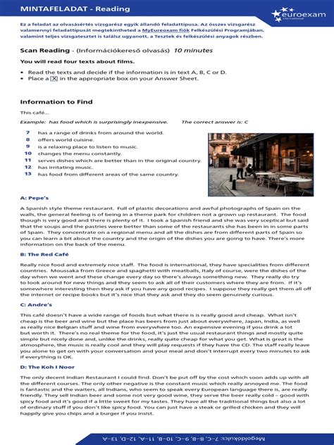 Scan Reading Exercise About Films Provides Information To Find About 4 Cafesrestaurants From Scan Reading Exercise About Films Provides Information To Find About 4 Cafesrestaurants From