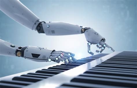 Premium Photo Ai Music Composer Or Generator With Robot Play Piano