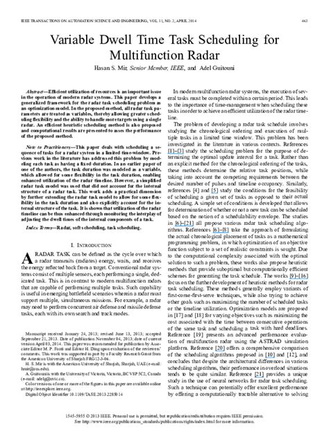 pdf variable dwell time task scheduling for multifunction radar