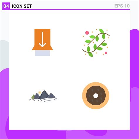 Mobile Interface Flat Icon Set Of 4 Pictograms Of Gesture Nature Buds Nature Sun Editable Vector