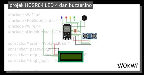 Projek HCSR04 LED 4 Dan Buzzer Ino Copy Wokwi ESP32 STM32 Arduino Simulator
