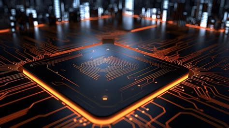 Premium Ai Image Microchip Glowing In Orange Colors Technological And Futuristic Background