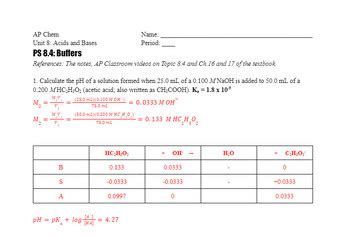 Problem Set Buffers AP Chemistry By Matt Markarian TPT