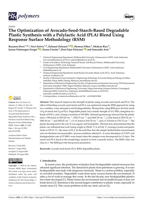 Pdf The Optimization Of Avocado Seed Starch Based Degradable Plastic Synthesis With A