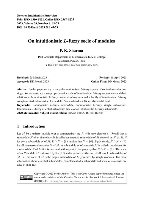 Pdf On Intuitionistic L Fuzzy Socle Of Modules
