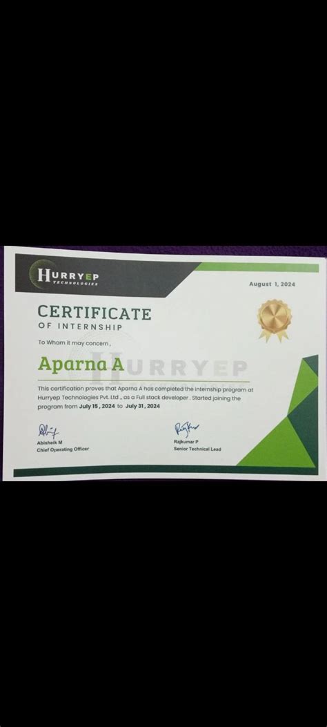 Aparna Annadurai On Linkedin Internship Fullstackdevelopment