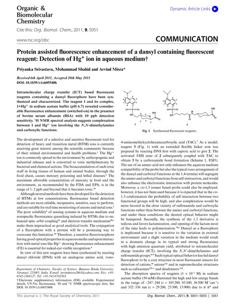 Pdf Protein Assisted Fluorescence Enhancement Of A Dansyl Containing
