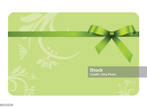 초대장 인사말 또는 선물 카드와 함께 녹색 리본 및 A에 활 장식 요소 배경 선물 상품권 템플릿 텍스트에 대 한 장소입니다 공단에 대한 스톡 벡터 아트 및 기타 이미지