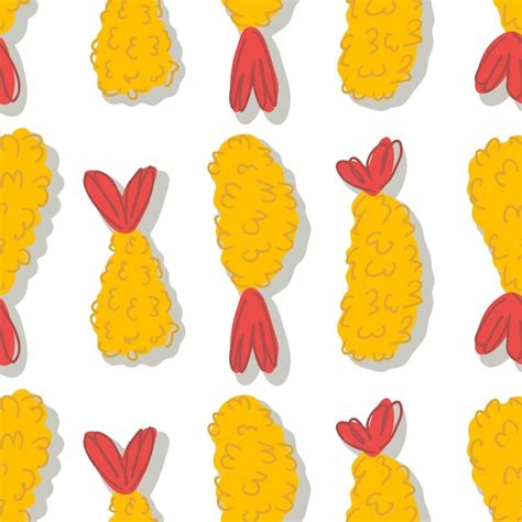 Ebi Furai 튀김 새우 튀김 낙서 원활한 패턴 Tshirt 종이 섬유 및 직물에 대한 완벽한 인쇄 장식 및 디자인을 위한