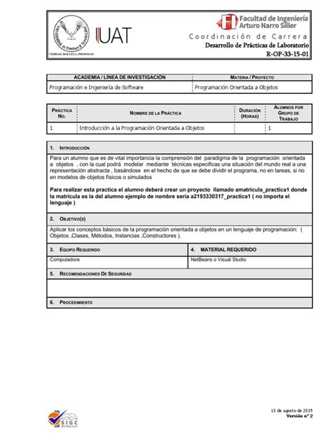 practica 1 poo 2019 pdf objeto informática programación