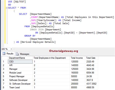 Sql Derived Table