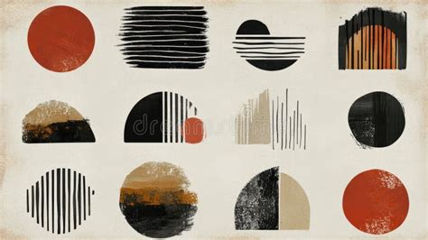 Abstract Geometric Shapes With Textured Patterns In Earthy Tones Stock Illustration