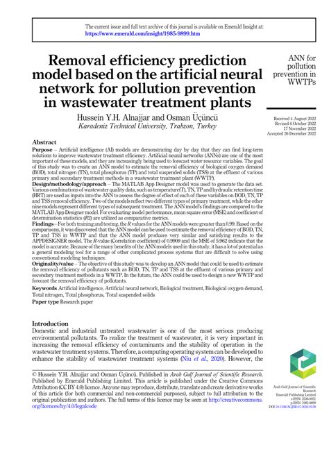 Pdf Removal Efficiency Prediction Model Based On The Artificial Neural Network For Pollution