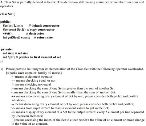 solved a class set is partially defined as below this