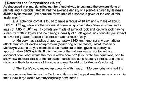 Solved Densities And Compositions Pts As Discussed Chegg