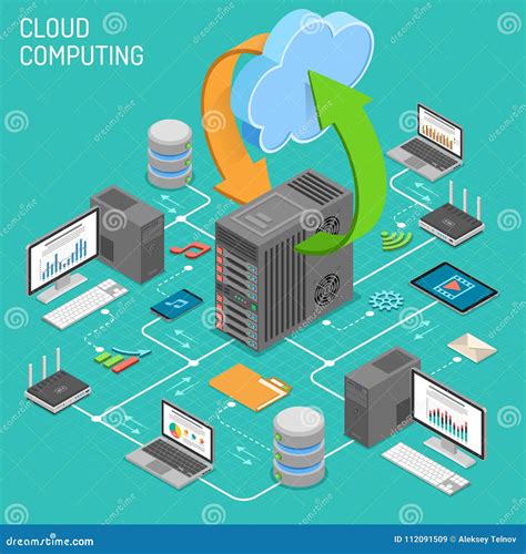 Data Network Cloud Computing Technology Isometric Stock Vector