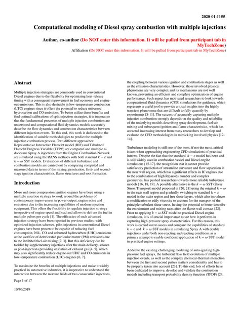 Pdf Computational Modeling Of Diesel Spray Combustion With Multiple