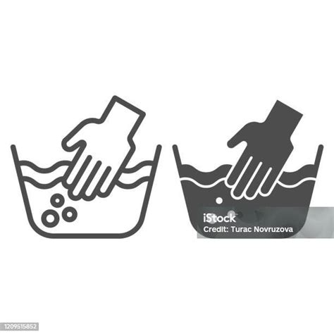 옷 라인과 글리프 아이콘의 손 세탁 흰색으로 격리된 유역 벡터 그림의 손입니다 세탁 라벨 개요 스타일 디자인 웹 및 응용 프로그램을 위해 설계 Eps 10 10에 대한 스톡