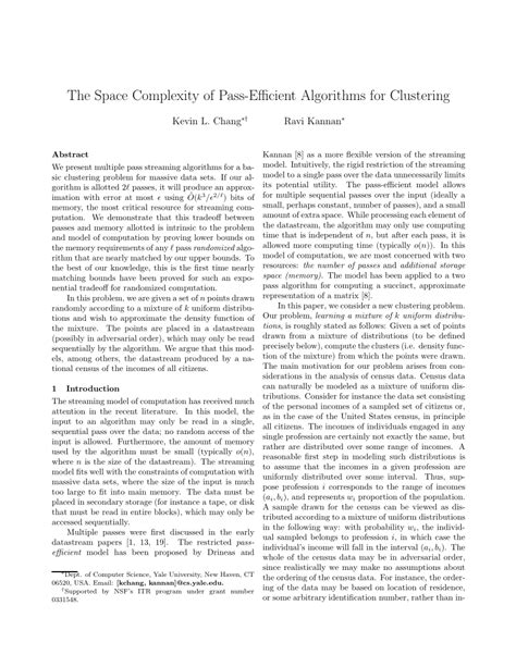 Pdf The Space Complexity Of Pass Efficient Algorithms For Clustering