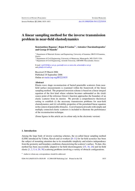Pdf A Linear Sampling Method For The Inverse Transmission Problem In Near Field Elastodynamics