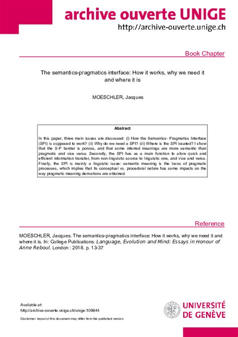 Pdf The Semantics Pragmatics Interface How It Works Why We Need It