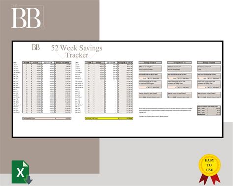 52 Week Savings Tracker Excel Template Form Personal Finance Dashboard Etsy