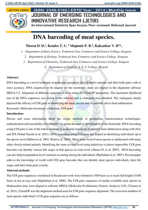 Pdf Dna Barcoding Of Meat Species