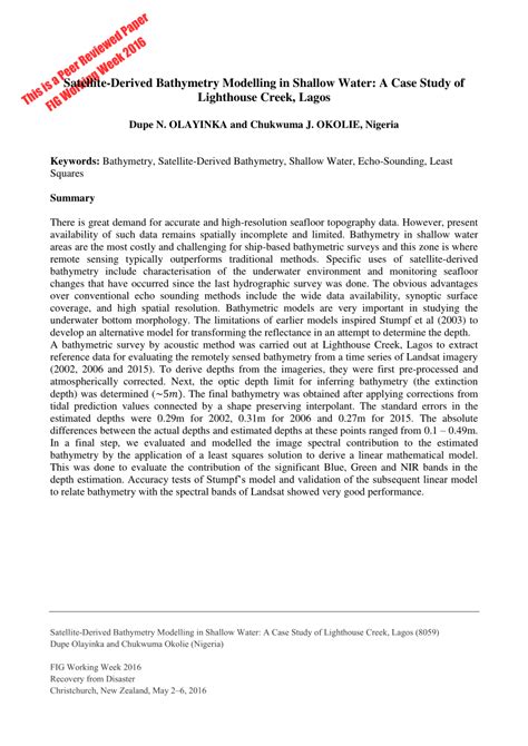 PDF Satellite Derived Bathymetry Modelling In Shallow Water A Case Study Of Lighthouse Creek