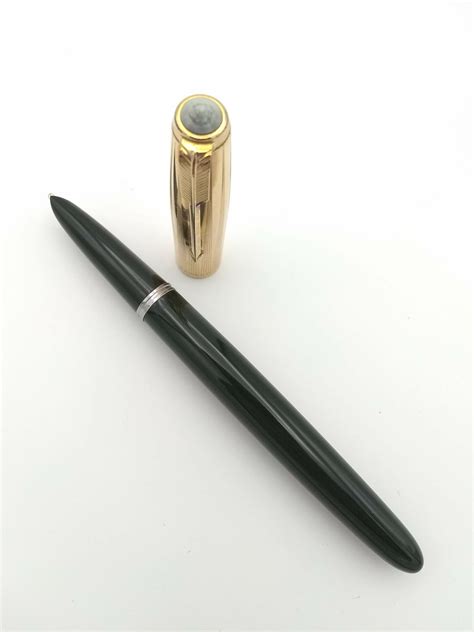 Parker 51 Aerometric Green And Gold 14k Double Broad Stub Nib Pen Realm