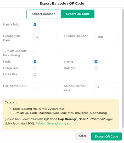 Cara Export QR Code Barang