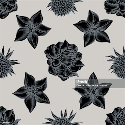 손으로 그린 양식에 일치시키는 도라지 글로브 시슬 글로브 플라워와 원활한 패턴 개체 그룹에 대한 스톡 벡터 아트 및 기타 이미지