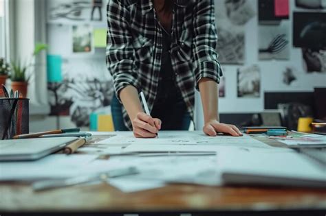 Premium Photo Creative Professional Drafting Sketches On Desk