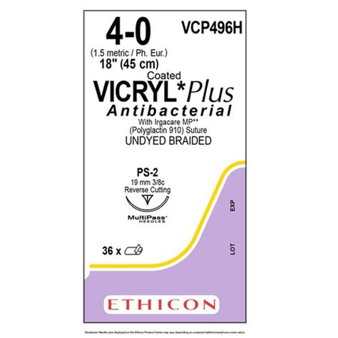 Ethicon Vicryl Sutures 40 19mm 38 Circle Vcp496h Ahp Dental