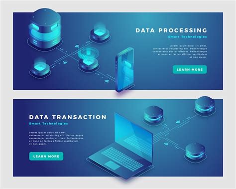 Premium Vector Data Processing And Transaction Concept Banner Template