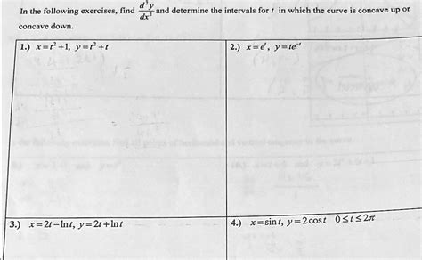 In The Following Exercises Find D2ydx2 And Determine The Intervals For T In Which The Curve Is