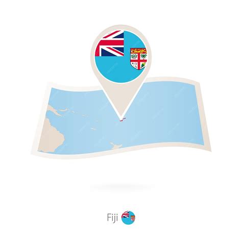 Mapa De Papel Doblado De Fiyi Con Pin De Bandera De Fiyi Vector Premium