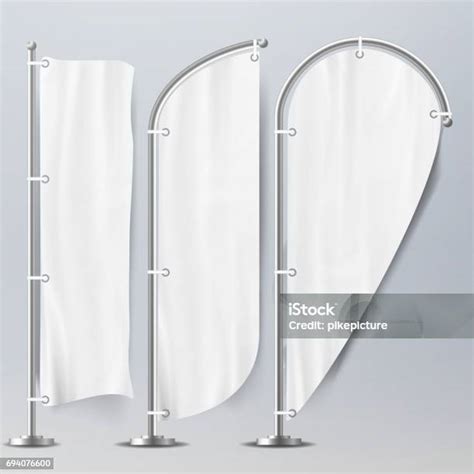 파란색 배경에 흰색 벡터 플래그 집합입니다 3d 현실 플래그 그림 개념에 대한 스톡 벡터 아트 및 기타 이미지 개념 공란 광고 Istock