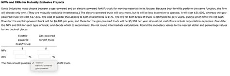 Solved Npvs And Irrs For Mutually Exclusive Projects Davis