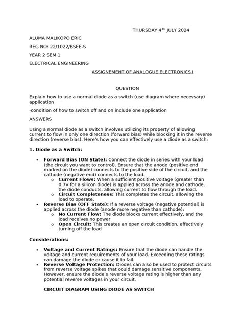 analog assignment pdf diode p n junction