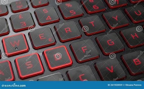 Backlit Keyboard Close Up Black Keys With Red Backlit Characters Stock Image Image Of